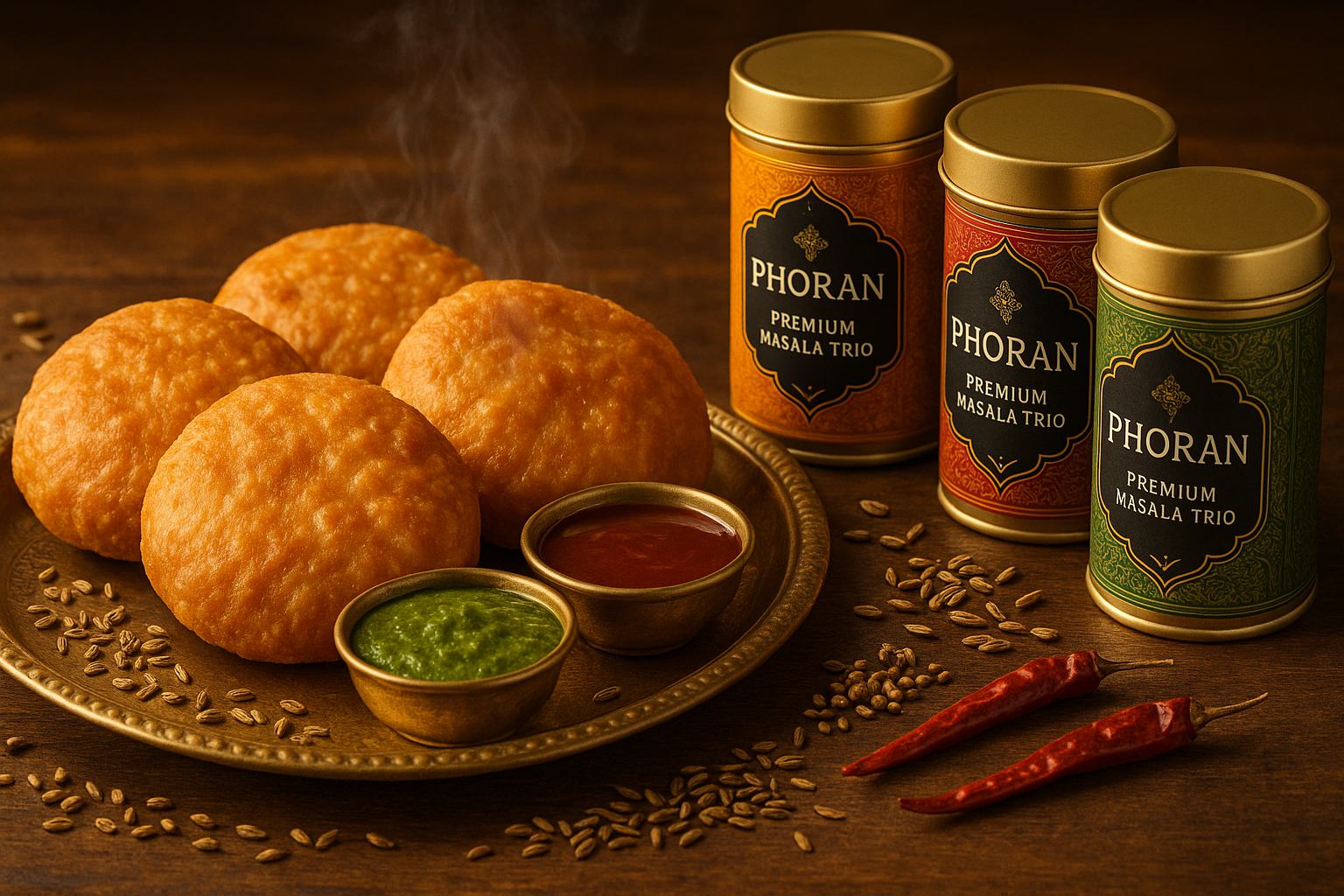 Crispy Rajasthani Pyaaz Kachori with Phoran Premium Masala Trio
